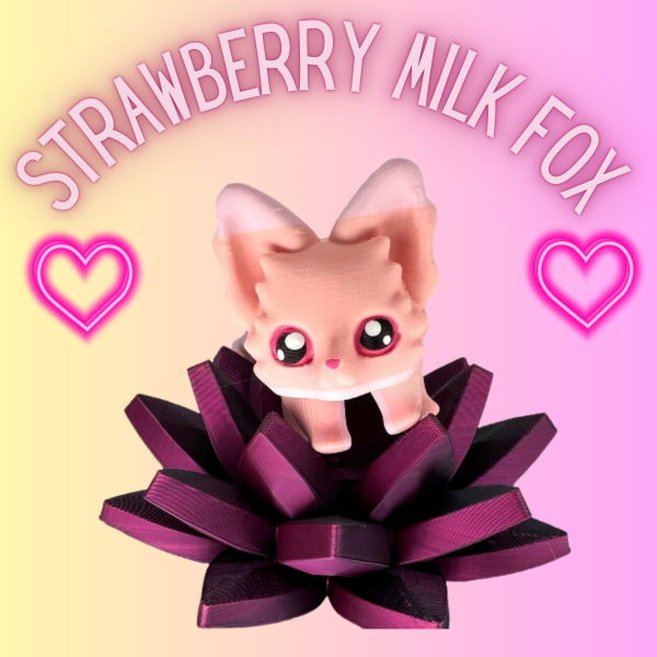 Strawberry Milk Fox – 3d Printed – Fidget Toy – Lunaras Crystal Trove ...